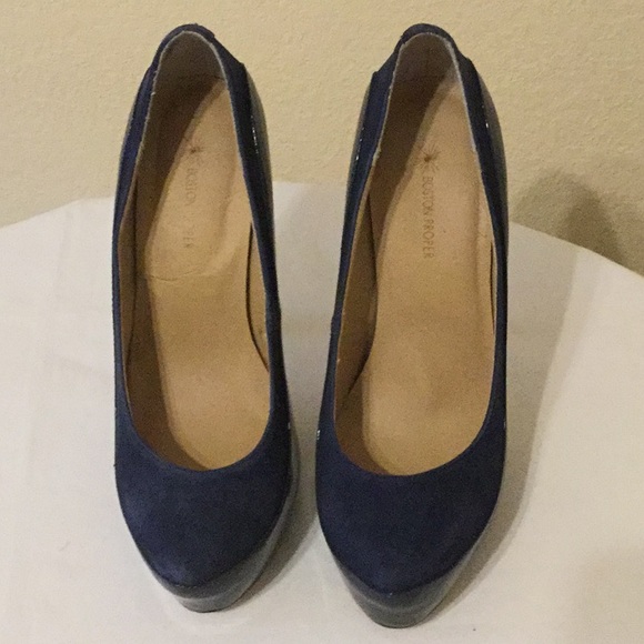 Boston Proper | Shoes | Boston Proper Navy Blue Suede Patent Pumps Sz ...